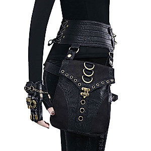 Waist Bag Belt Purse Fanny Pack Crossbody Motorcycle Hiking Phone Holder Wallet Vintage Leather Casual Fashion Daypack Gothic Festival Costume Hip Pouch for Women Men (Com)