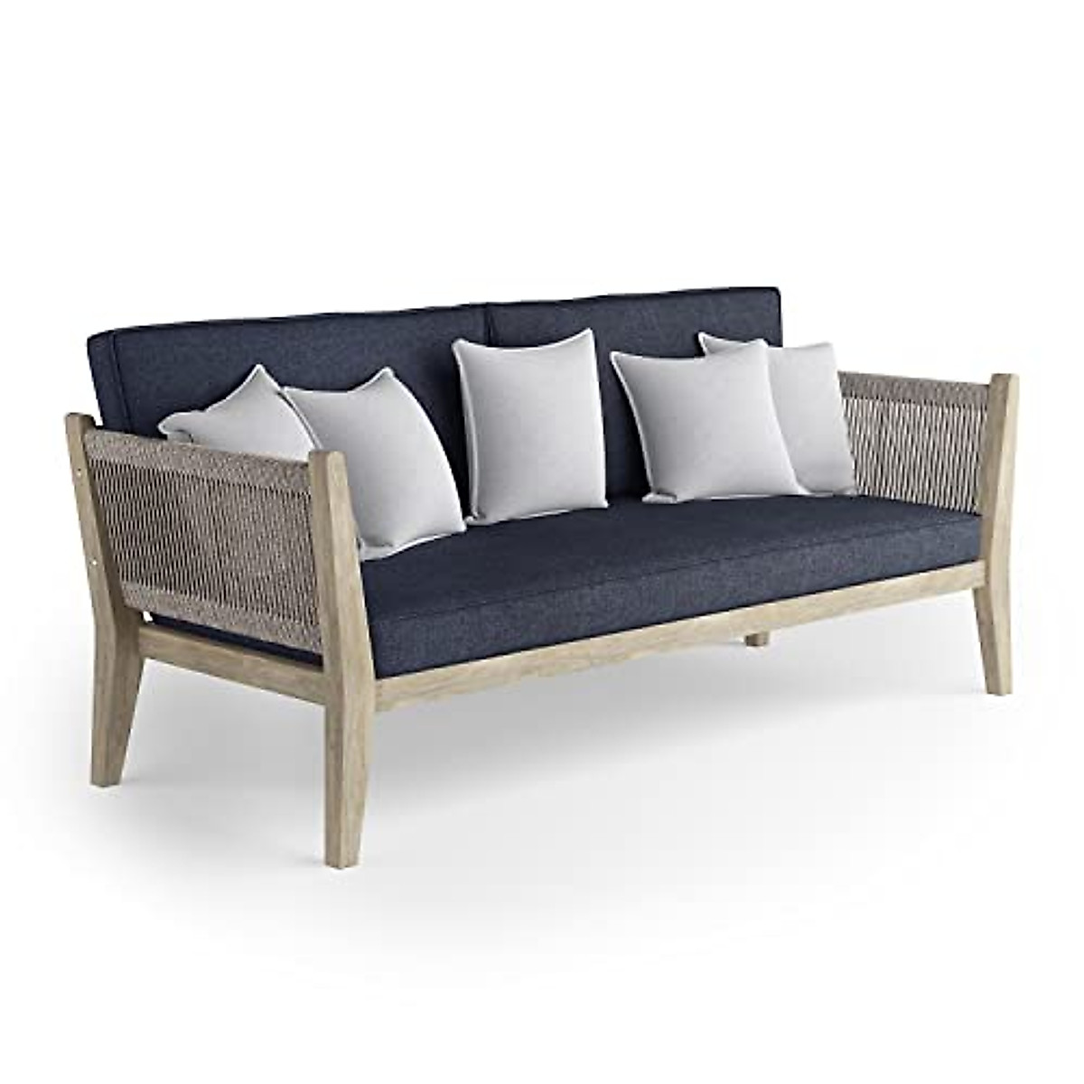 SIMPLIHOME Cayman 77 Inch Wide Contemporary Outdoor Sofa with Décor Pillows in Slate Grey Polyester Fabric, For the Living Room and Family Room