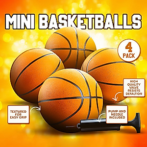 Bedwina Mini Basketball - 7 Inch, Size 3 (Pack of 4) - Mini Hoop Outdoor Set & Indoor for Small Basketball Hoops & Pool Parties - Kids Sports Party Favors