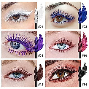 White Blackl Blue Red Purple Brown Mascara 6 pcs Colored Mascara Set, eyelash Volume and Length, 4D Silk Fiber Lash Extensions Mascara, Natural Hypoallergenic Cruelty-Free Mascara