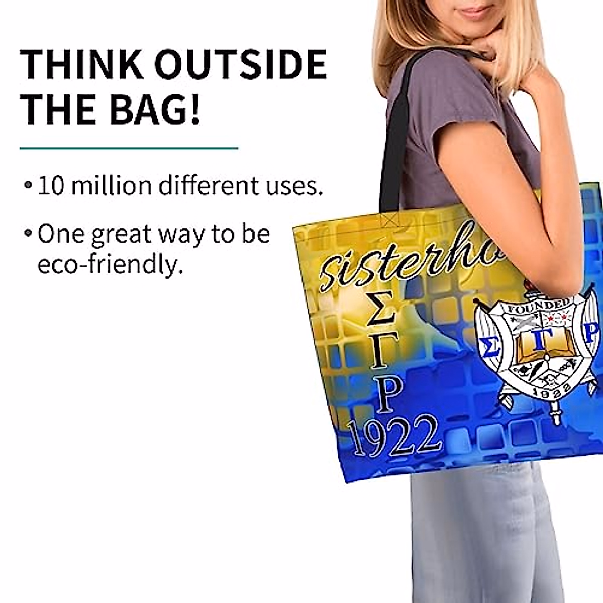 Sigma Gamma Rho Tote Bag Sister Gift Reusable Large Capacity Women'S Shoulder Tote Casual Canvas Shopping Bag