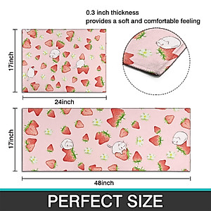 Strawberry Cat Kitchen Mats Set 2 Piece Pink Strawberry Printed Floormat 2-Piece Non Slip Comfort Kitchen Rugs Low-Profile Home Decorative Modern Kitchen Rug Heavy