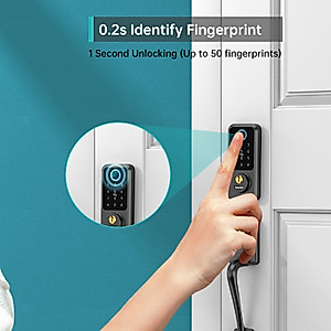 Hornbill Smart Lock with Front Door Handle Set - Keyless Entry Door Lock with Handleset - Smart Deadbolt Door Lock for Front Door - Bluetooth Door Lock with Keypad - Fingerprint Biometric Auto Lock