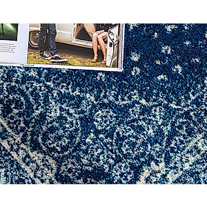 Unique Loom Bromley Collection Area Rug - Midnight (7' 10" Round, Navy Blue/ Ivory)