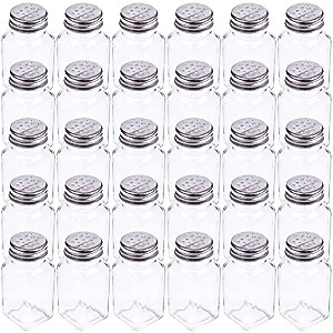 Tebery 30 Pack Glass Salt and Pepper Shaker Set with Stainless Steel Mushroom Top, 2.7oz Spice bottle for Kitchen, Restaurants and Catering, Classic Design