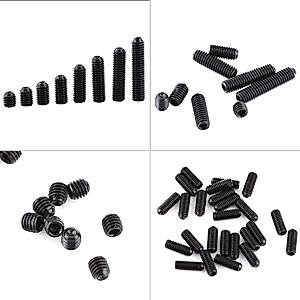 200pcs Screws, M3 Black Carbon Steel Socket Cup Point Grub Set Screw Assortment