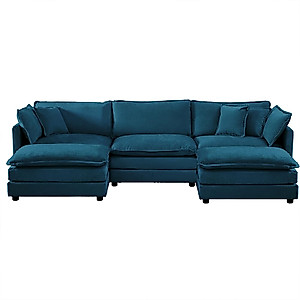SCANORDIC 111.5" Sectional Sofa Couch for Living Room, Modern Convertible Sofa Couch with Pillows, Mid-Century Modern Sleeper Sofa 4-Seater Sofa for Living Room, Apartment, Office,Blue