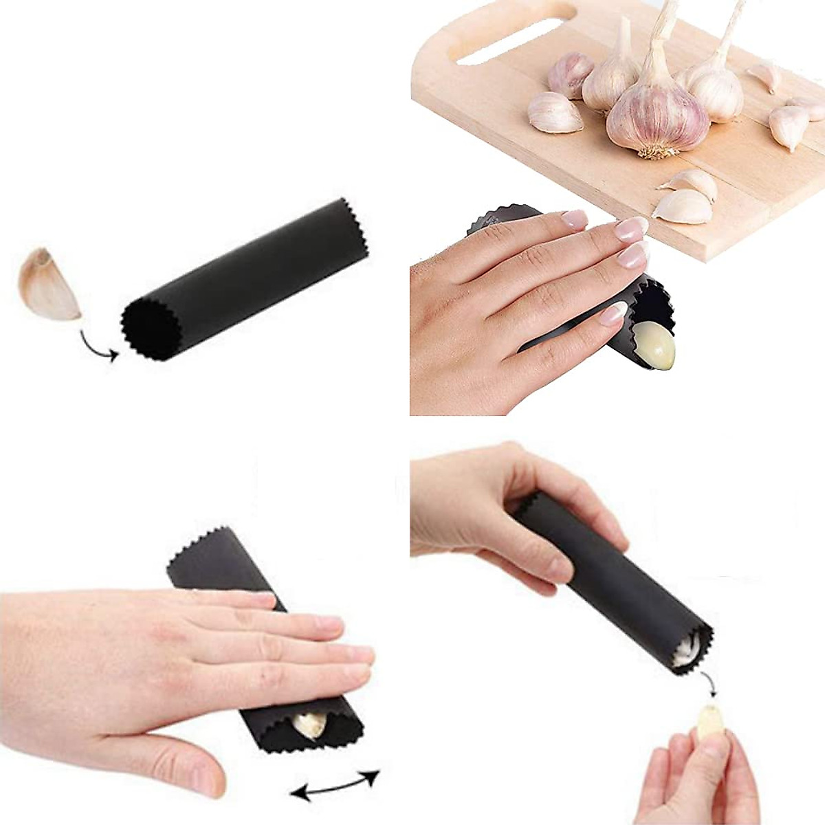 Garlic Press Rocker Stainless Steel Garlic Mincer Garlic Crusher Garlic Chopper with Peeler and Scraper Brush for Smash Garlic