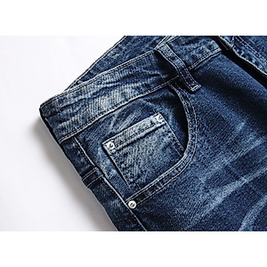Men's Blue Mid Waist Skinny Fit Stretch Comfy Premium Washed 5-Pockets Fashion Denim Jeans Pants,Y2261,42