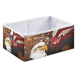 American Flag Bald Hawk Storage Basket Storage Bin Rectangular Collapsible Shelves Basket Decorative Storage Boxes Organizer for Office Outside Cars
