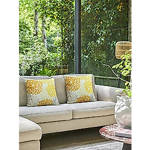 cygnus 18x18 Yellow Dahlia Throw Pillow Covers Case Linen for Couch Sofa Bedroom Farmhouse Decorative Square Accent Set of 2