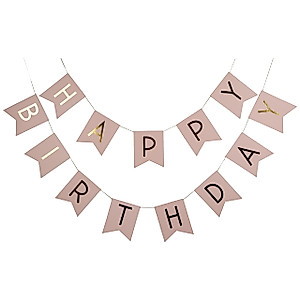 Ginger Ray Pastel Perfection and Gold Foiled Happy Birthday Bunting Banner, Pink, Hanging Bunting Banner