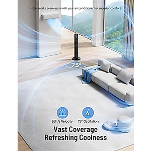 Mirdred Tower Fan with Remote, 36” Bladeless Fan, 70° Oscillating Fan for Bedroom, 3 Speeds, 3 Modes, 12H Timer, LED Display, Quiet Cooling Standing Floor Fans for Home Living Room Office, Black