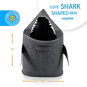 Bins & Things Shark Kids Nursery Boys Laundry Hamper, Laundry Bin | Toy Organizer Basket | Baby Hamper | Baby Laundry Basket with Handles - Real Shark Look with Teeth, Fins, Eyes