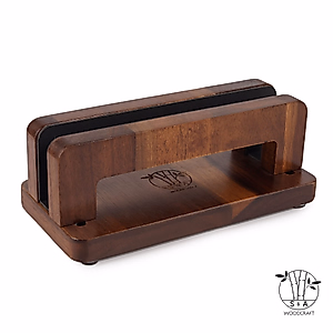 S&A WOODCRAFT Brown Acacia Wood Vertical Laptop Stand, Adjustable Wooden Laptop Holder, Non-Slip Laptop Dock Compatible with Apple MacBook, Microsoft Surface, Gaming Laptops, IPad, Tablets