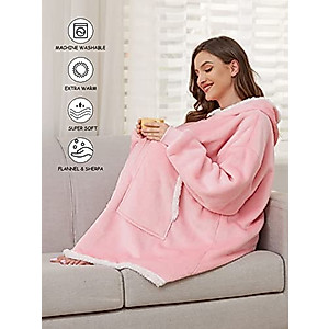 Lushforest Blanket Hoodie, Oversized Wearable Blanket Hoodie Adult, Sherpa Fleece Hoodie Blanket Sweatshirt Throw with Zip for Women Men