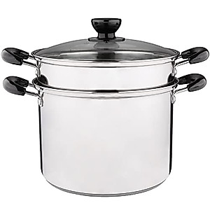 Lake Tian Stainless Steel Pasta Pot With Strainer Insert 4pc 10 Quart, Steamer for cooking, Spaghetti Pot, Stock & Pasta Pots Multipots, Steamer Set With Basket With Lid, Induction Compatible