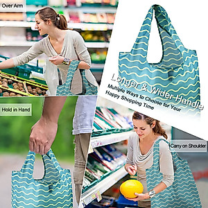 BeeGreen 12 Pack Reusable Shopping Bags with Storage Pouch & Elastic Band Geometric Reusable Grocery Bags Bulk 50LBS X-Large Foldable Machine Washable Heavy Duty Eco Tote Bags Recyling Bags w Handle