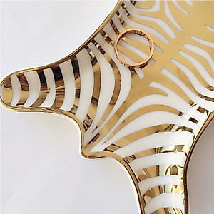 NUYKOUY Zebra Stripe Jewelry Tray Ceramic Dishes Plate Gilded 5.9", Gold