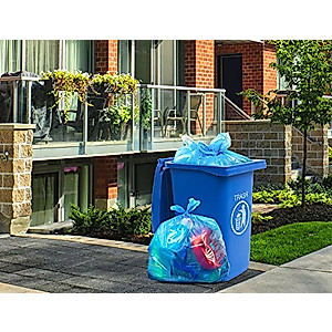 Recycling Trash Bags, 33 Gallon, (100 Bags w/Ties) 33"W x 39"H, Large Blue Garbage Bags, 1.2 Mil (Blue)