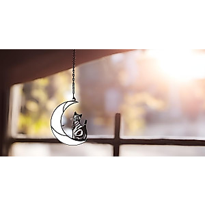 YULAIKUAI Tabby Cat Memorial Suncatcher - Handcrafted Stained Glass Memorial Gifts for Cat Lovers, American Shorthair Cat Keepsake