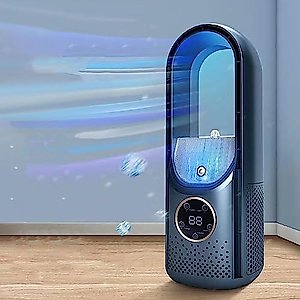 USB Leafless Fan - Portable Air Conditioner Multifunctional Timing Conditioning Fan, Household Dormitory Office Desktop Humidification Electric Fan, for Travel Camping (Blue)