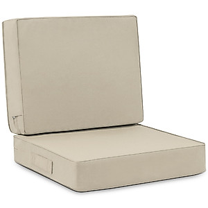 Favoyard Deep Seat Patio Cushion Set 22 x 22 Inch Waterproof Outdoor Chair Cushions for Patio Furniture with Fade Resistant and Removable Cover with Handle & Adjustable Straps for Patio, Yard, Garden
