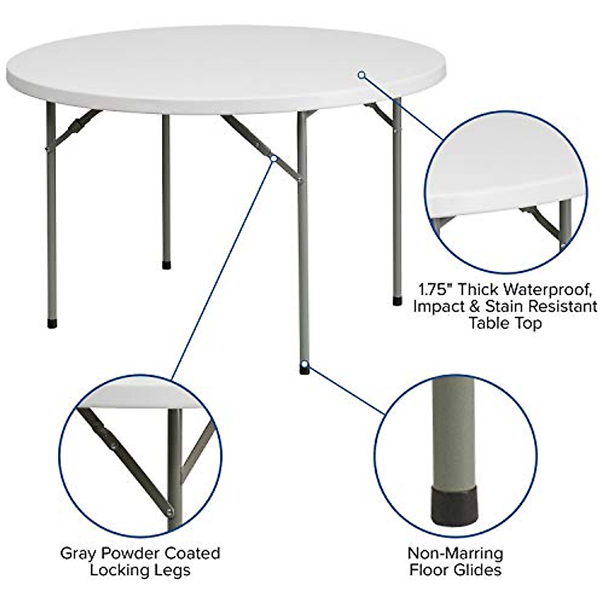 Flash Furniture 48'' Round Granite White Plastic Folding Table [RB-48R-GG] Pack of 3