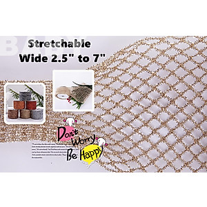 CSZD RIBBON Gold Stretchable Glitter Metallic Mesh Ribbon Wired Web Ribbon Wide 2.5" to 7" for Christmas tree,Wreaths,Home Decor, Gift Wrapping, DIY Crafts, 2.5” x 5Yards x 1 Rolls (Gold)