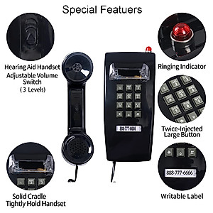 Classic Wall Phone for Landline with Mechanical Ringing, Single Line 2554 Wall Telephone with Indicator, Retro Wall Mounted Phone Waterproof, Old Wall Mount Phone for Kitchen,Home, Black