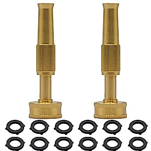 DuLaSeed 2 Packs Solid Brass Hose Nozzle, Heavy Duty Brass Adjustable Twist Garden Hose Nozzle, Water Hose Sprayer for Watering and Washing