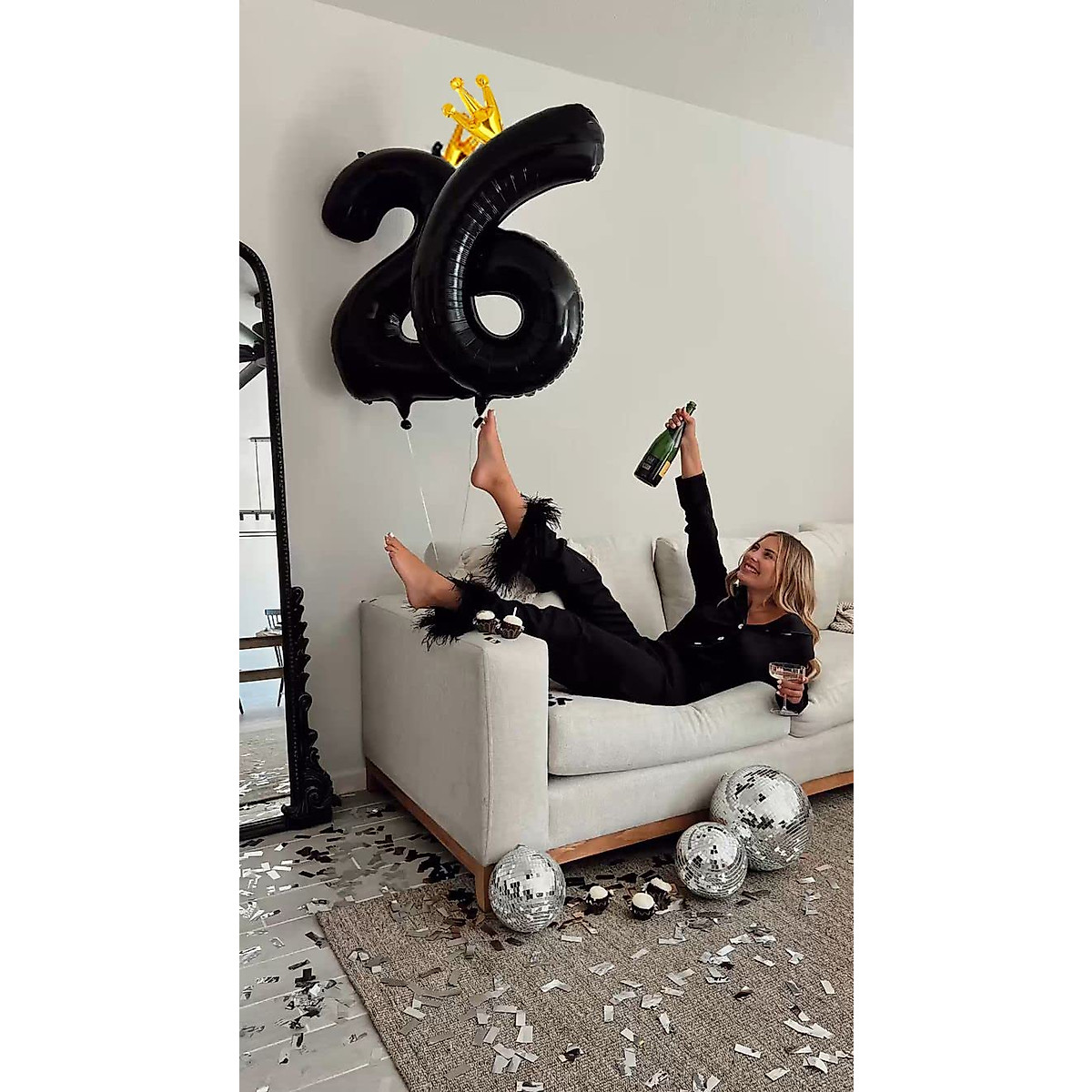Number 6 Balloon 40 in, Six Helium Balloons for Birthday Party 16 60 Decorations Anniversary, 6th Birthday Balloon, Black 6 Balloons