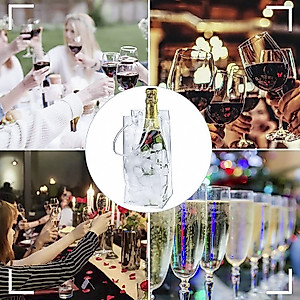OBPSFY 10 Pieces Ice Wine Bag, Clear Portable Collapsible Wine Cooler Bags with Handle, PVC Wine Pouch Bags for Champagne Cold Beer White Wine Chilled Beverages