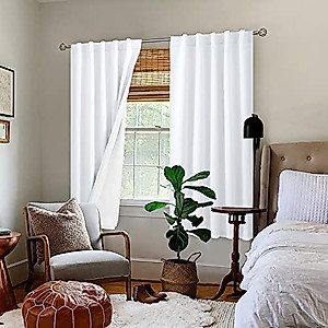 BGment White 100% Blackout Curtains for Bedroom, Double Layer Room Darkening Curtains Thermal Insulated Noise Reduced with White Liner, Rod Pocket and Back Tab Bedroom Curtains, 42 x 63 Inch, 2 Panels