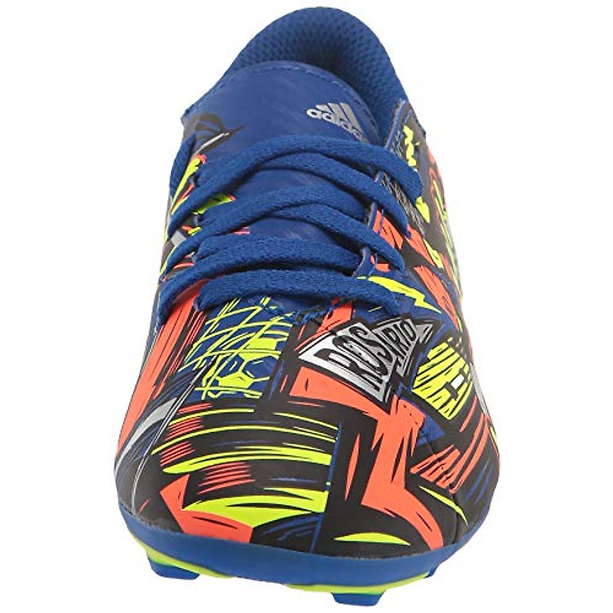 adidas Boy's Nemeziz Messi 19.4 Firm Ground Soccer Shoe, Royal Blue/Silver/Yellow, 2 Little Kid