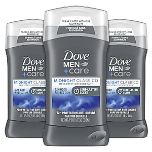 DOVE MEN + CARE Deodorant Stick for Men Midnight Classico 3 Count Aluminum Free 72-Hour Odor Protection Mens Deodorant With Essential Oils & 1/4 Moisturizing Cream 3oz