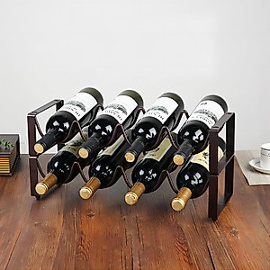 2-Tier Stackable Freestanding Wine Rack,Standing Bottles Holder Organizer,Wine Storage Shelf,Tabletop Stackable Wine Rack,Perfect for Bar,Wine Cellar,Basement,Cabinet,Pantry, etc,Hold 8 Bottles,Bronze