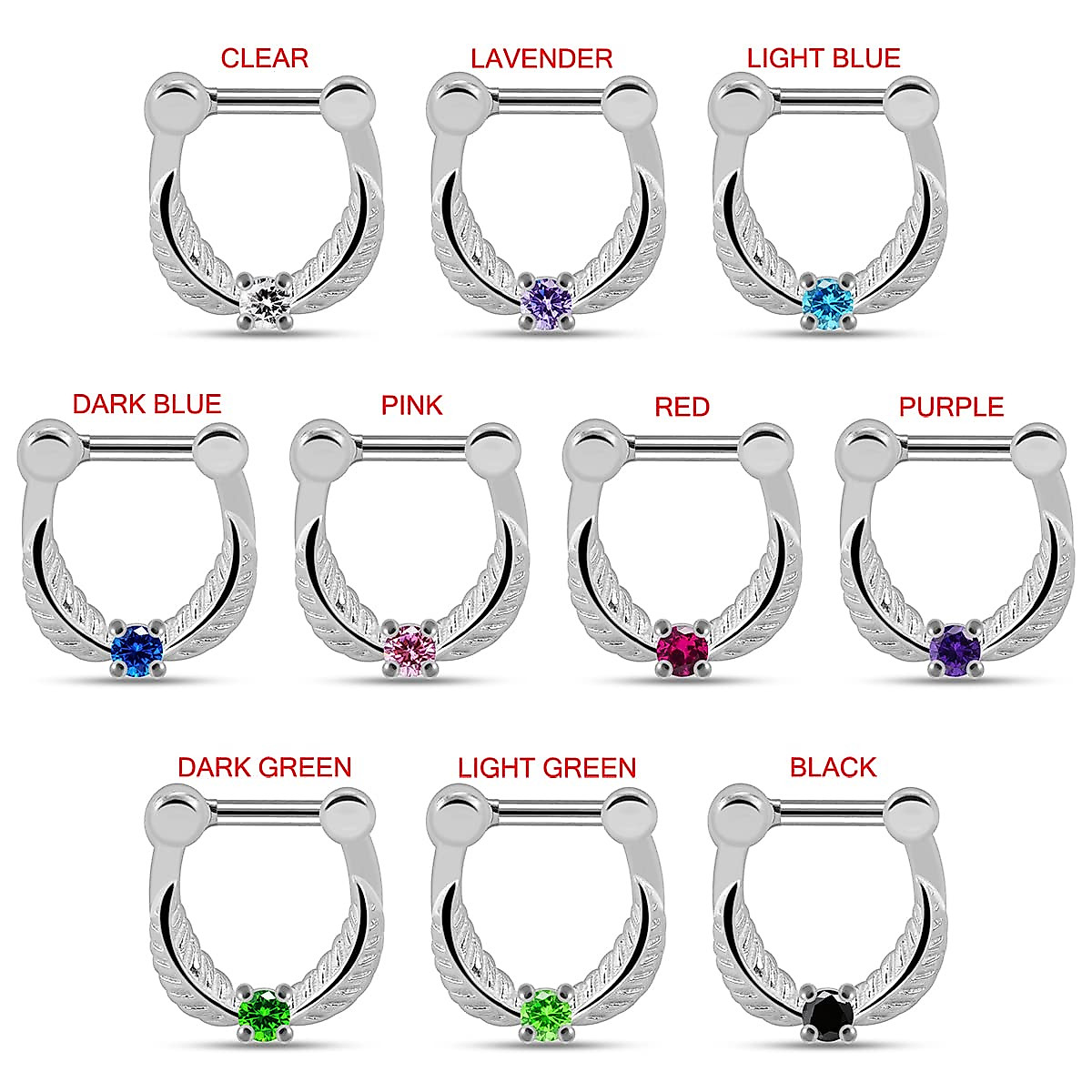 PiercingPoint Light Green Crystal Stone Leaf with Round CZ Stone 16 Gauge Clicker Septum Nose Ring Septum Jewelry