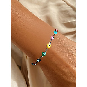 LZQIFA Evil Eye Bracelets,Lucky Bracelets for Women Men Girls,Stainless Steel Handmade，Evil Eye Jewelry (3 pcs silver mix)