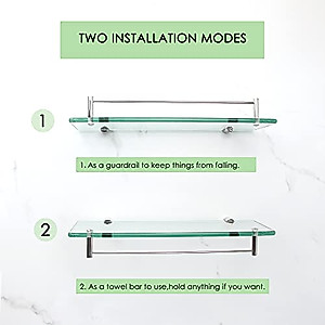 mokhome Bathroom Shelves, Glass Shower Caddy, Rectangle Floating Wall Mounted Shelf,Tempered Clear Glass Shelving with Towel Bar Shampoo Holder,1 Shelf, SUS304 Stainless Steel Brackets,Rustproof