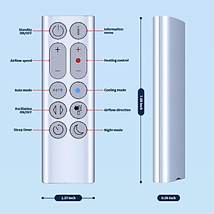 Replacement HP04 HP05 HP06 HP09 Fan Remote Control for Dyson Pure Hot + Cool Heater Fan Air Purifying/Heater（Color: Silver）