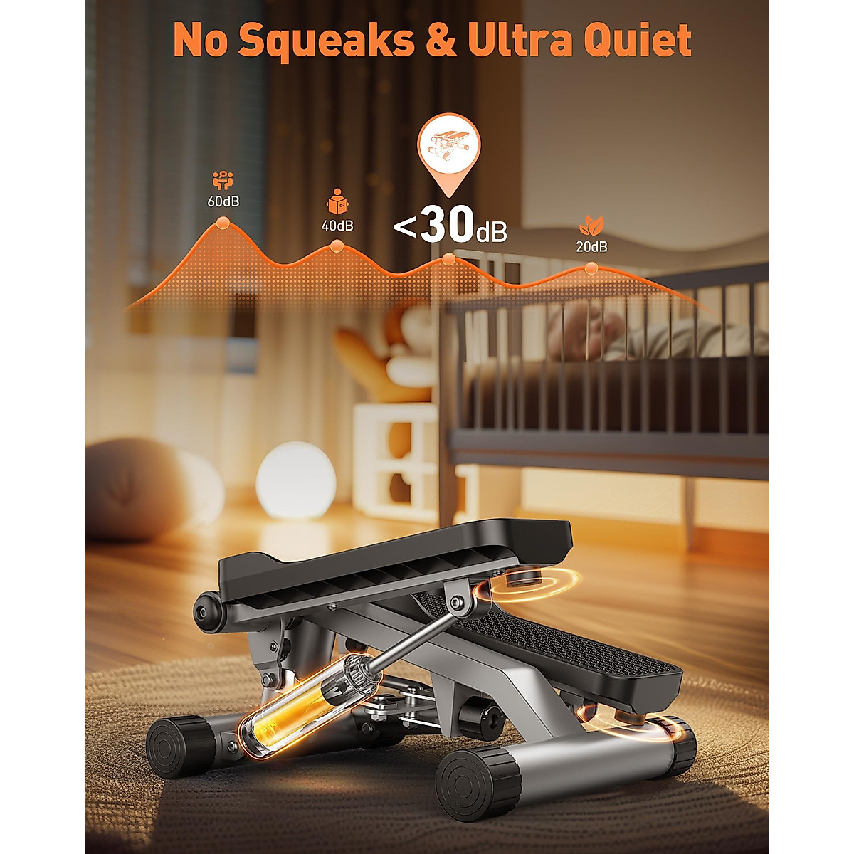 Sportsroyals Stair Stepper for Exercise, Mini Steppers with Resistance Band, Hydraulic Fitness Stepper Exercise Home Workout Equipment for Full Body Workout, 330lbs Weight Capacity