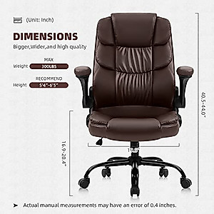 YAMASORO Executive Office Chair,Ergonomic Chair with Lumbar Support,Comfortable Computer Desk Chairs Flip up Arms and Wheels Swivel Task Chair, Brown