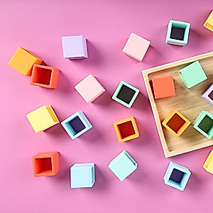 BLUE GINKGO Silicone Rainbow Blocks - Giftable Soft Blocks for Kids | BPA Free Silicone Blocks | Montessori Blocks, Silicone Rainbow Stacking Toy with Sorting Tray (24 PC - Pastel)