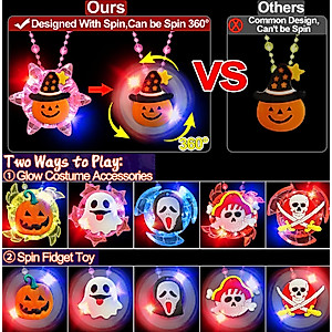 62 Pcs Halloween Party Favors for Kids Rotating Fidget Spin Light up Necklaces LED Bracelets Flash Rings Halloween Toys Glow in The Dark Halloween Party Supplies Gift Halloween Treat Goodie Bag Filler