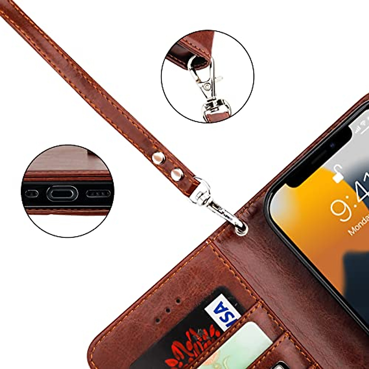 Bocasal Detachable Wallet Case for iPhone 13 Mini RFID Blocking Card Slots Holder Premium PU Leather Magnetic Kickstand Shockproof Wrist Strap Removable Flip Protective Cover 5G 5.4 inch (Brown)