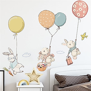 Bunny and Balloon Wall Sticker Suitable for Bedroom, Wall, Living Room, Kindergarten, Children's Room, New Home Decoration, Removable Wall Sticker Decoration (Bunny and Balloon 2)