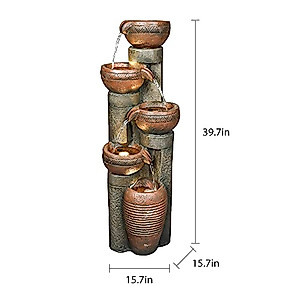 Hamiedun 5 -Tier Outdoor Garden Water Fountain Decor, Resin Fountain for Garden, Floor Patio, Deck, Porch, Backyard and Home Art Decor (Brown, 39.7inch)