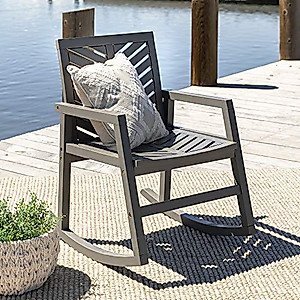 Walker Edison Outdoor Patio Wood Chevron Rocking Chair All Weather Backyard Conversation Garden Poolside Balcony, Set of 1, Grey