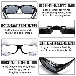 DUCO Wraparound Fitover Glasses Polarized Wear Over Sunglasses for Men Women UV Protection Sun Glasses Driving 8953 (L Size Black Frame Gray Lens)